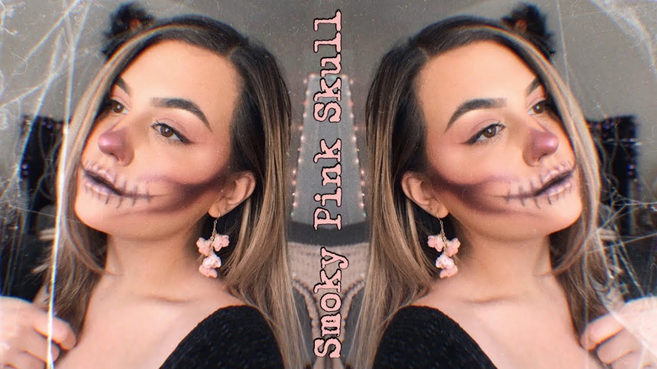 SMOKY PINK HALF SKULL HALLOWEEN MAKEUP 💀🎃 - YouTube