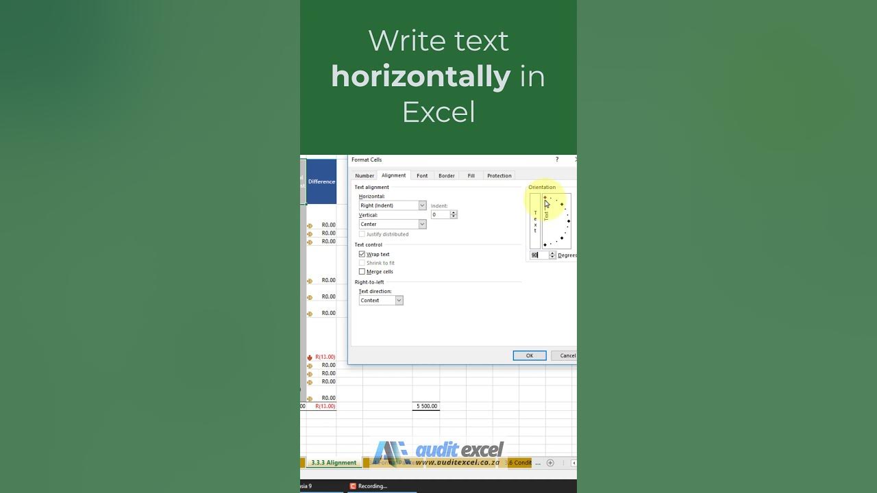 Write Horizontal Text In Excel Youtube