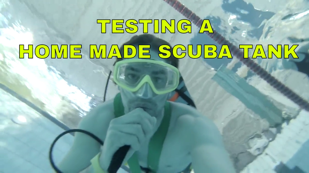Diving in the swimming pool with HOME MADE SCUBA tank - YouTube