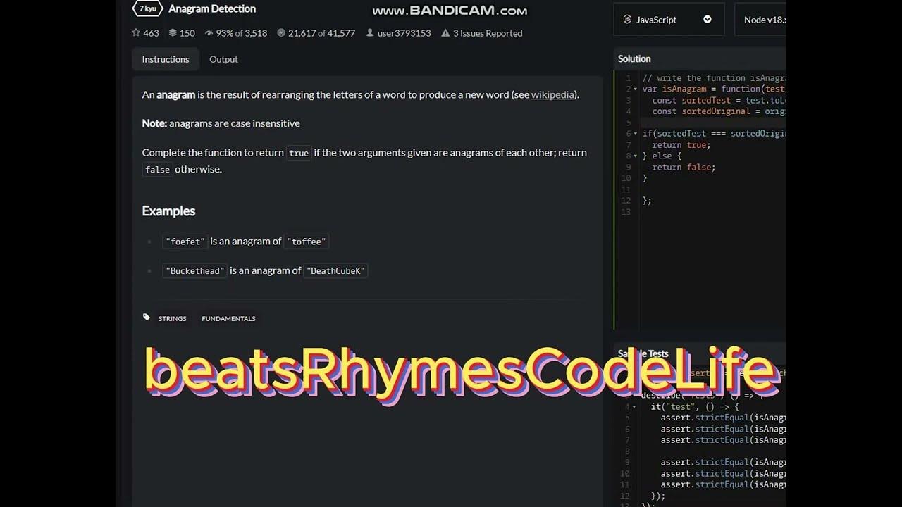 codewars - Anagram Detection Solution (JavaScript) - YouTube