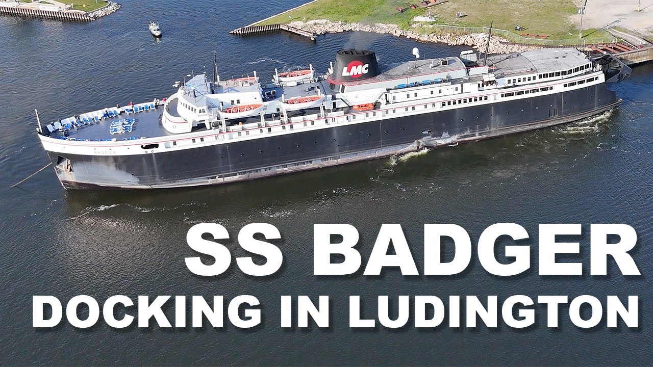 SS Badger Docking in Ludington - Viewed from a Drone - YouTube