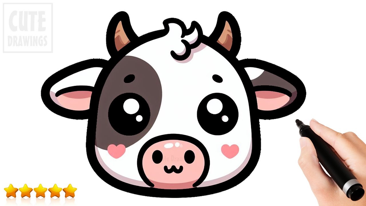 How To Draw Cow Face (Easy and Cute) - YouTube