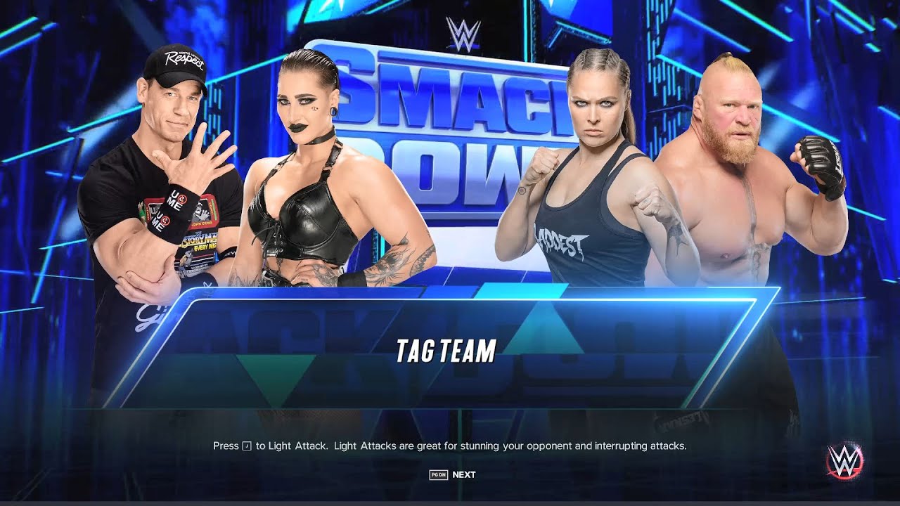 WWE 2K23 JOHN CENA & RHEA RIPLEY VS RONDA ROUSEY & BROCK LESNAR - YouTube