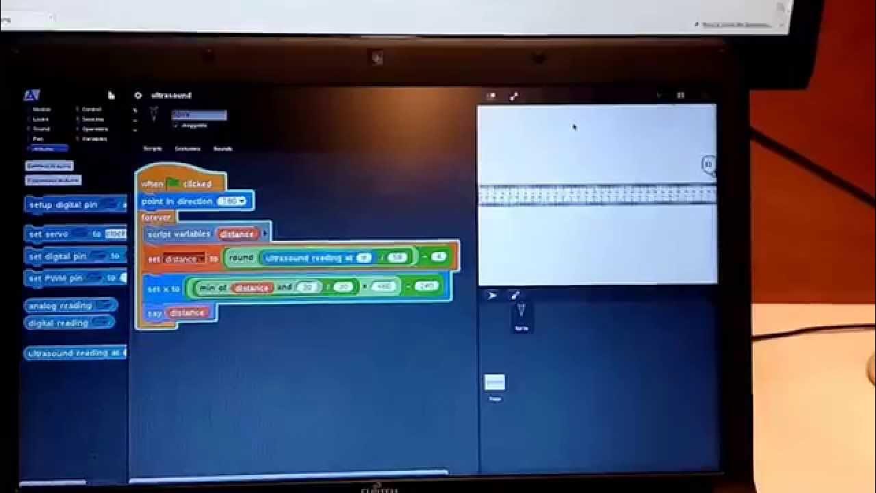 Snap4Arduino Ultrasound sensor - YouTube