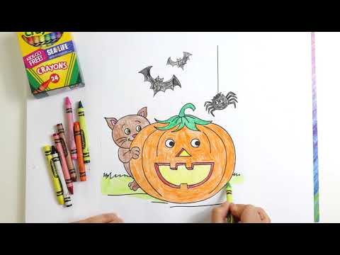 How to colour Halloween Pumpkin,Bats and Cats with Crayola Crayons!Easy ...