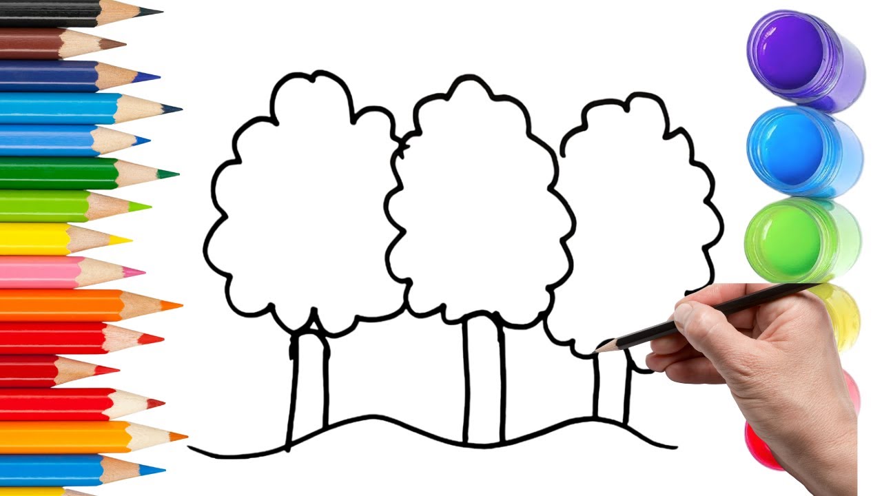 How To Draw cute tree Drawing, Painting & Coloring For Kids and ...