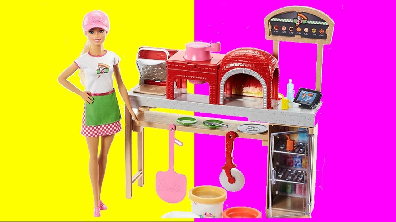 Barbie doll Pizza Shop Pizza Delivery Bike Motorcycle toys. Pizzaria ...