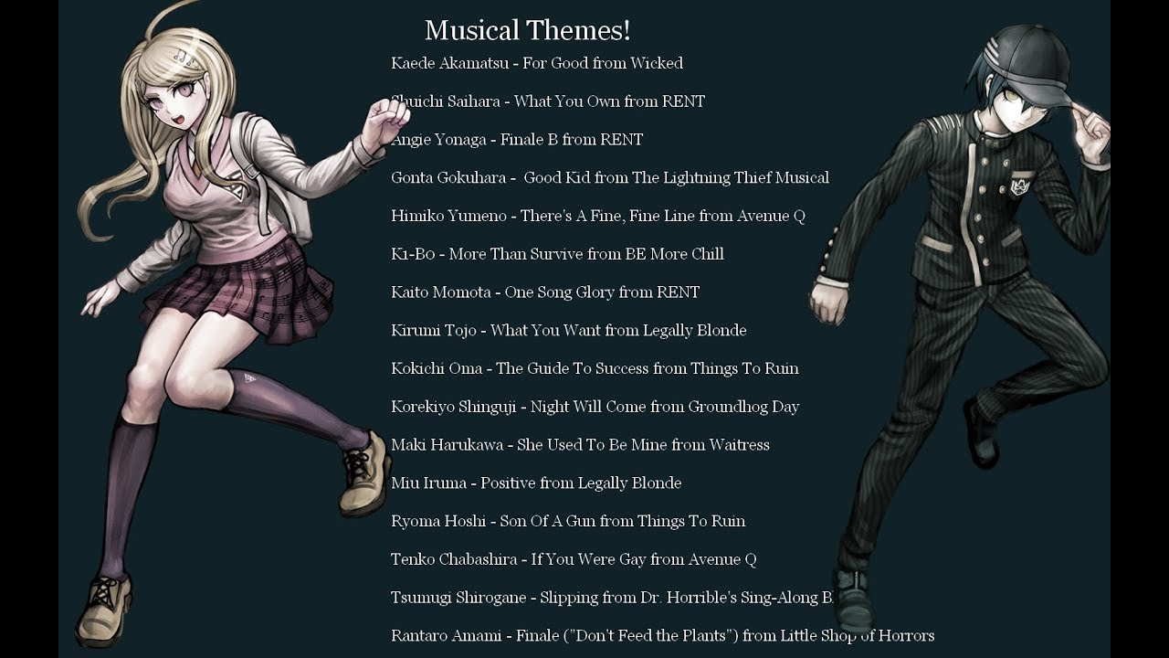 DRV3 Character Theme Songs: Musicals (!!SPOILERS!!) - YouTube