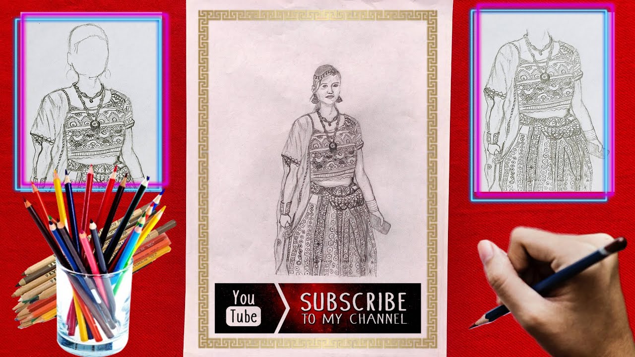 Gujarati traditional dress-up || Model || By Aniket Arts #art #drawing ...