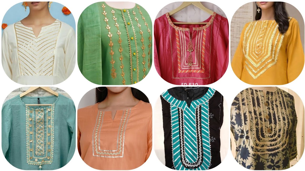 Gota Patti Neck Design / Gota Lace Design / Gota Kinari Gala Design ...