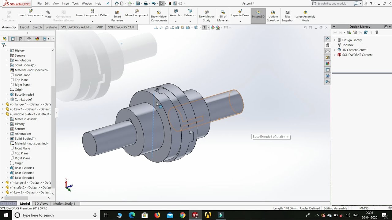 Oldham coupling solidworks modeling and assembly - YouTube