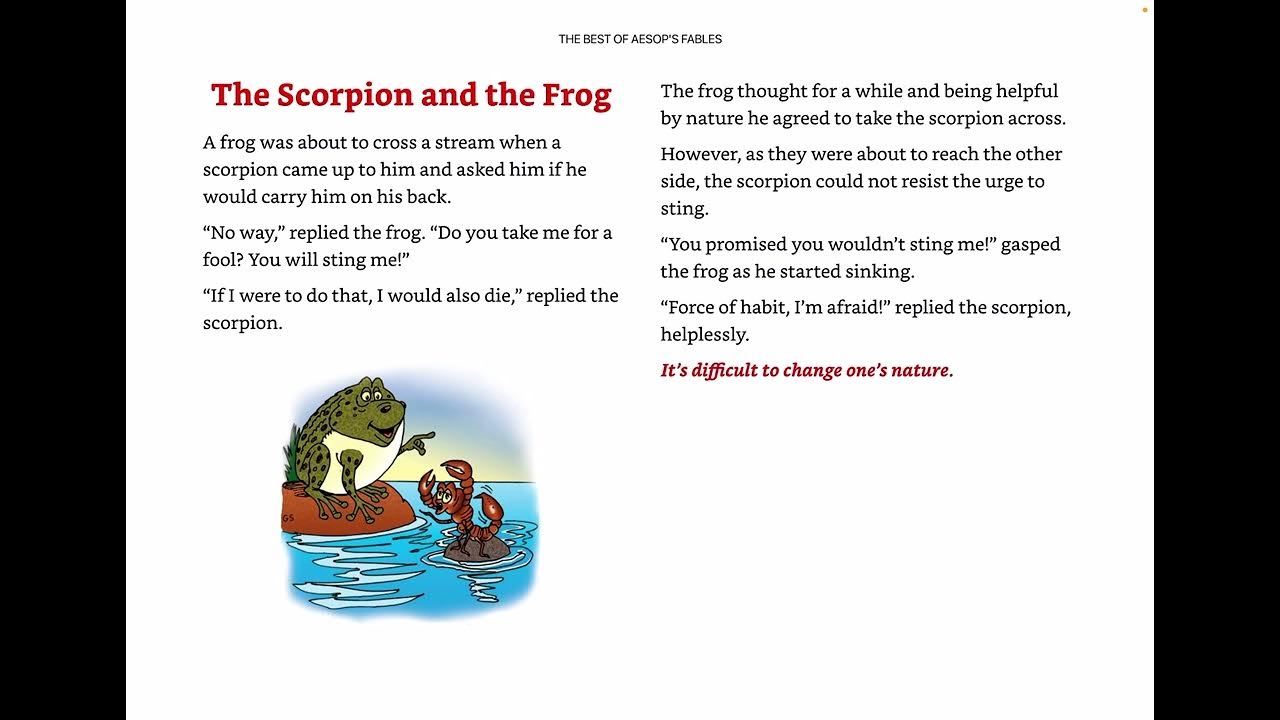 The Scorpion and the Frog, Aesop’s Fables, Story with a Moral - YouTube