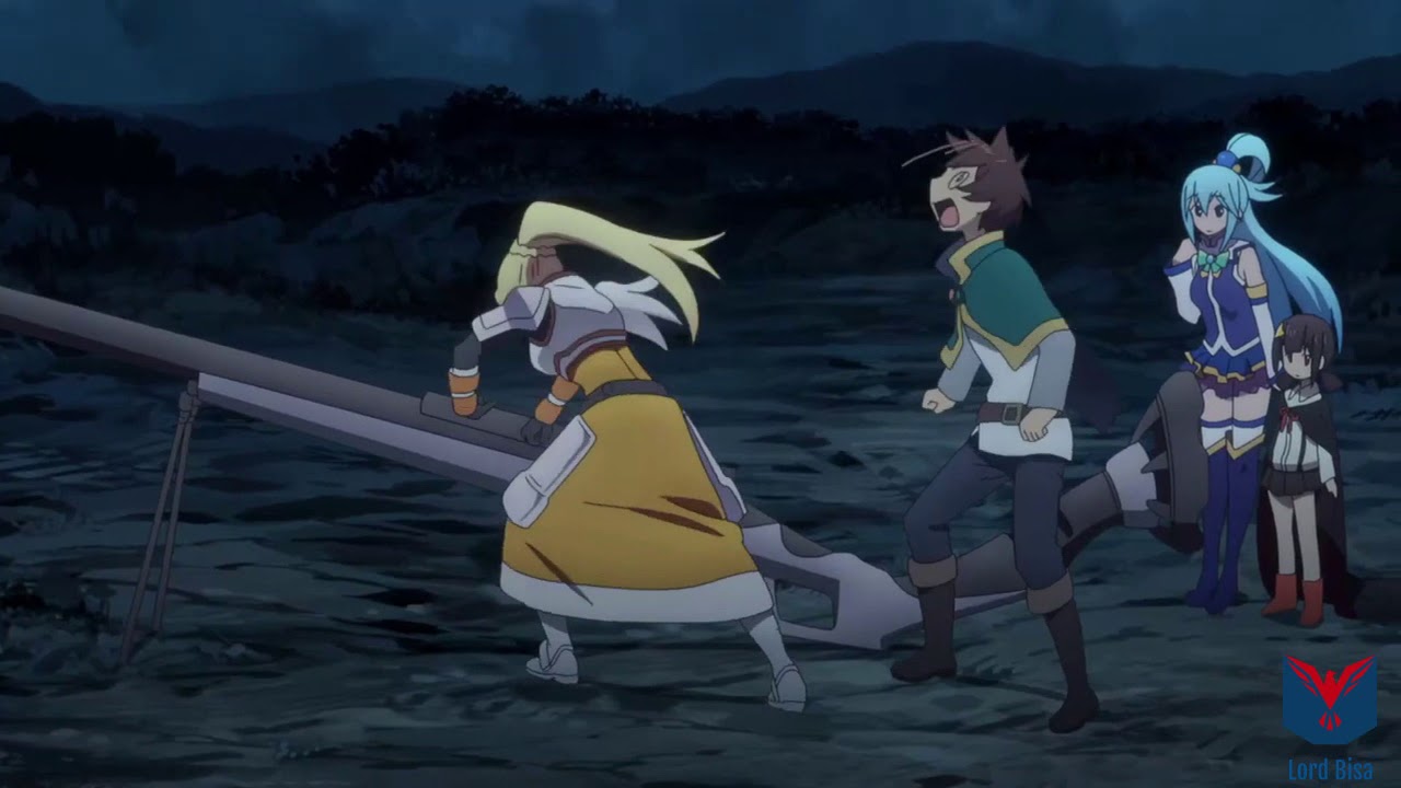 funny anime moments - [Konosuba] Darkness hitting Kazuma's Hard rifle ...