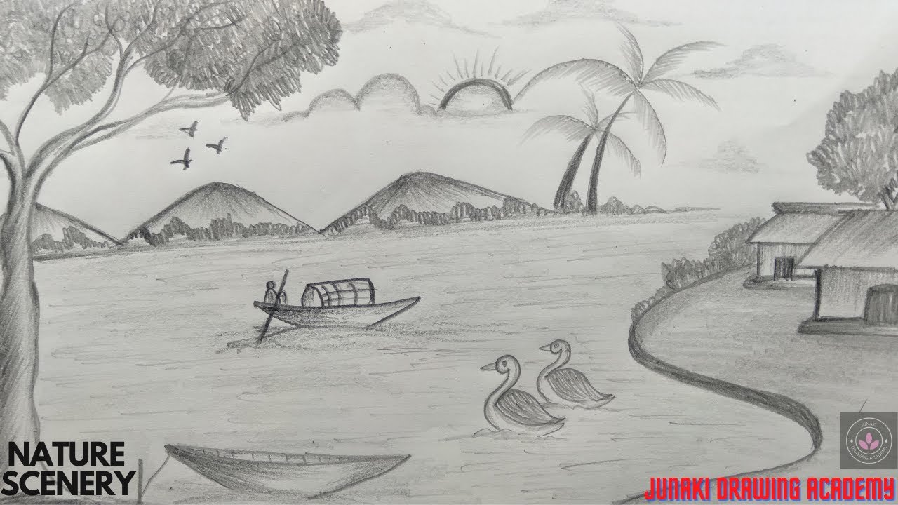 How to draw nature scenery step by step // Easy way to draw nature ...
