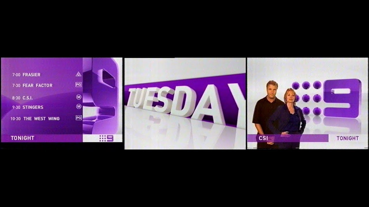Channel Nine - Tuesday/Aqua Lineup and CSI Ident (29.7.2003) - YouTube