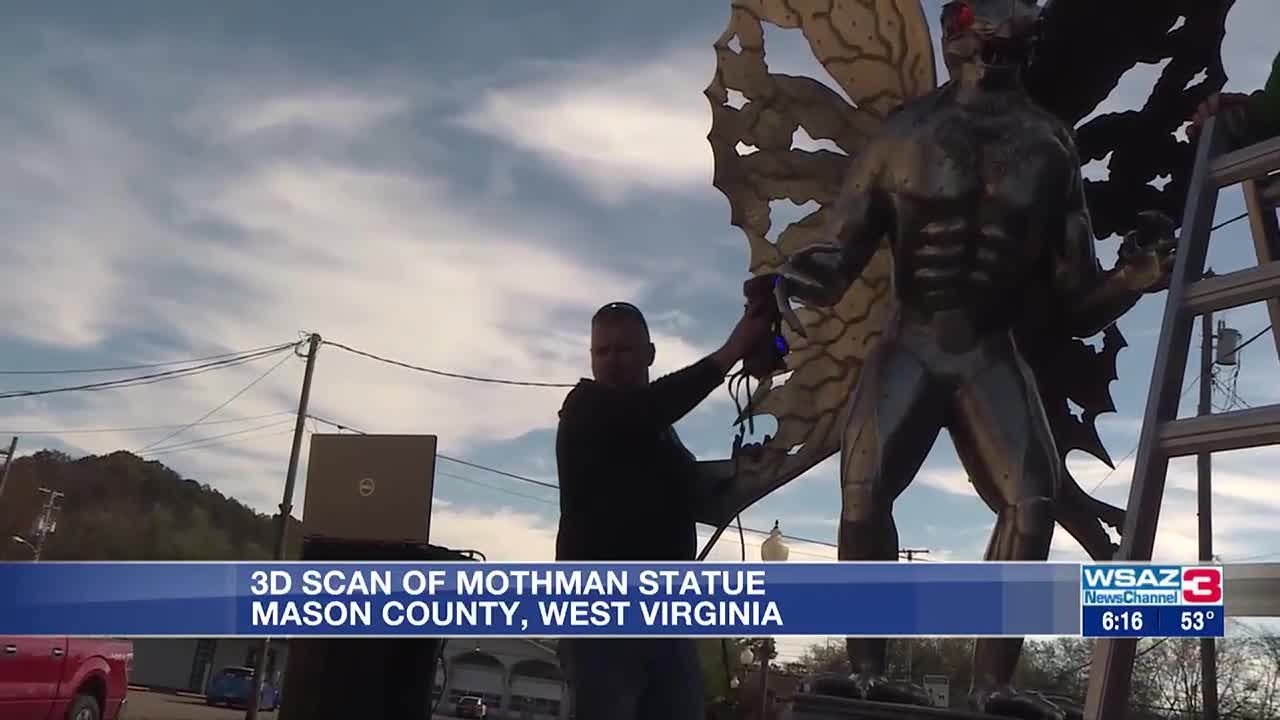 Designers 3D scanning Mothman statue for miniature replicas - YouTube