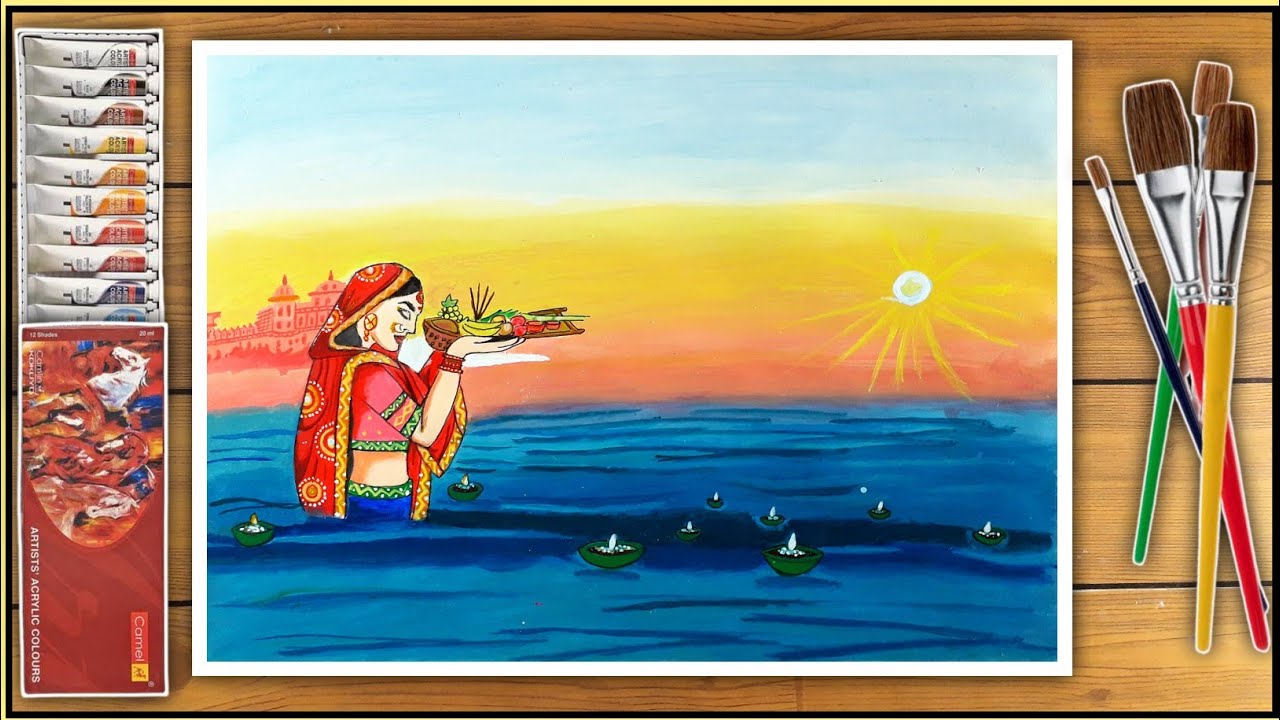 Chhath Puja Drawing | How to draw Chhath Puja | How to Draw Chhath Puja ...