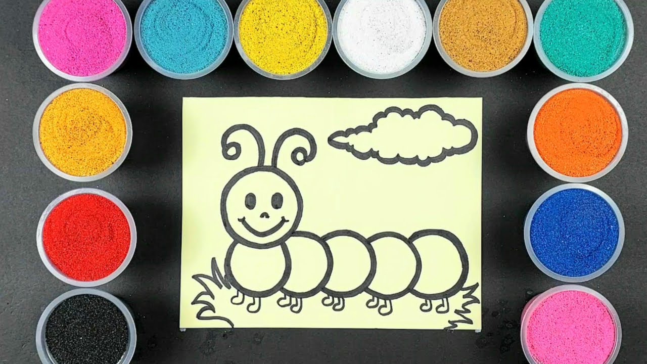 ASMR | Coloring Caterpillar Cute Using Colored Sand | SAND PAINTING ...