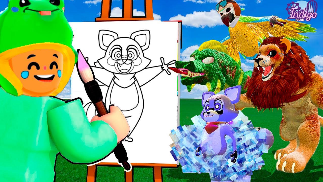 ¡DIBUJO LOS PERSONAJES de INDIGO PARK y COBRAN VIDA en ROBLOX! 🐸 SIMBA ...