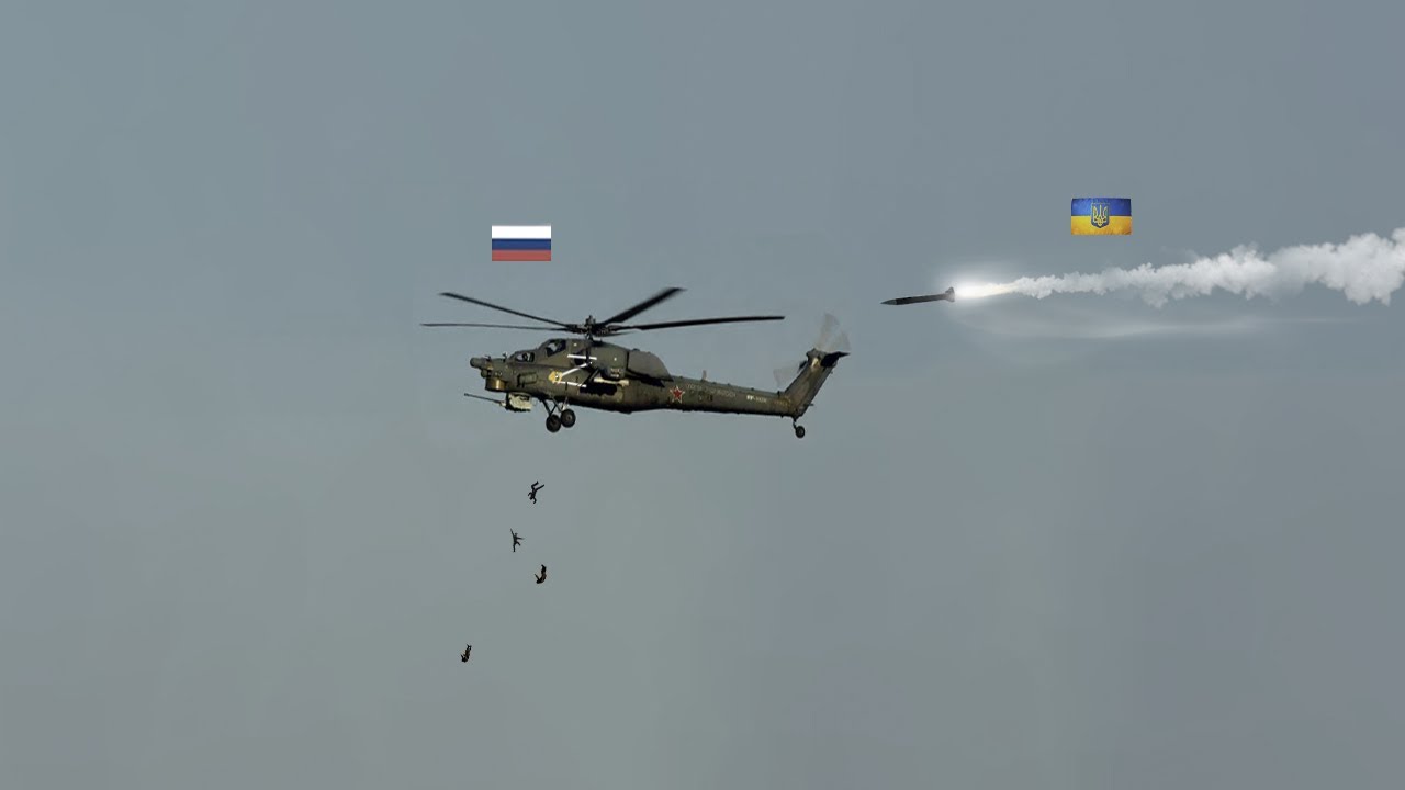 Scary Moment! Russian Mil Mi-24 "Hind" is shot down by a Ukrainian anti ...