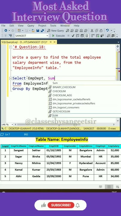 Sql Interview Question Sql Shorts Query To Fetch Employees Query Sekharacademy1 Youtube