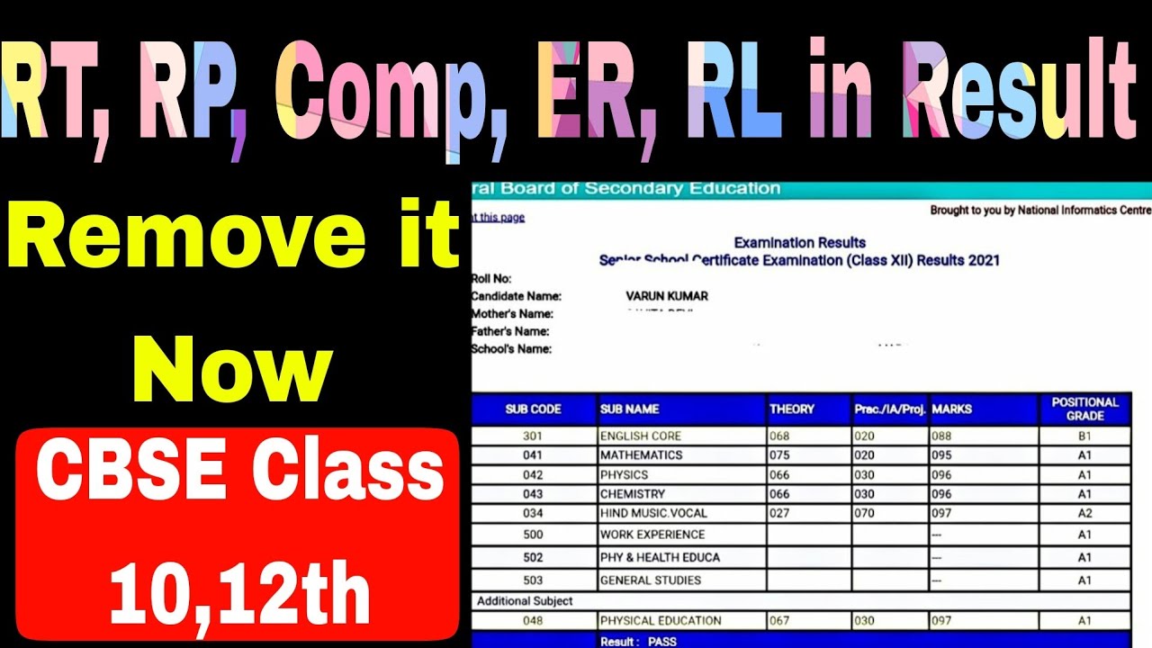 RT , RL, Comp, Fail in Result Meaning- How to Remove it CBSE 2023 Class ...
