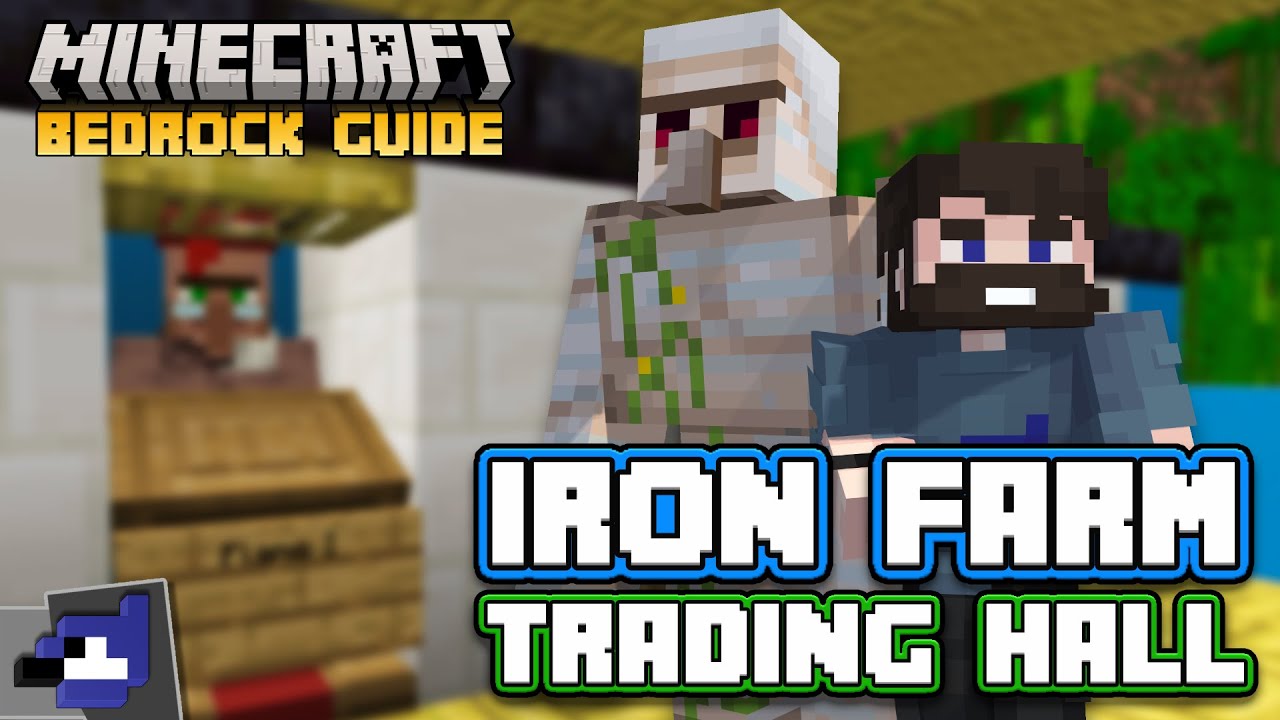 Simple IRON FARM w/ VILLAGER TRADING HALL Tutorial! | Minecraft Bedrock ...