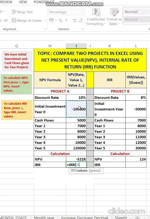 NPV & IRR Compare Projects in Excel using Net Present Value and Internal Rate of Return #shorts ...