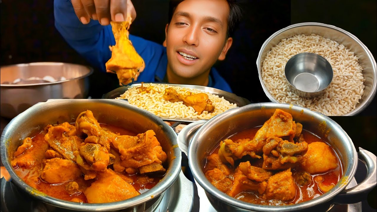 CHICKEN MURI, ASMR SPICY CHICKEN CURRY WITH MURI, INDIAN FOOD CHALLENGE ...