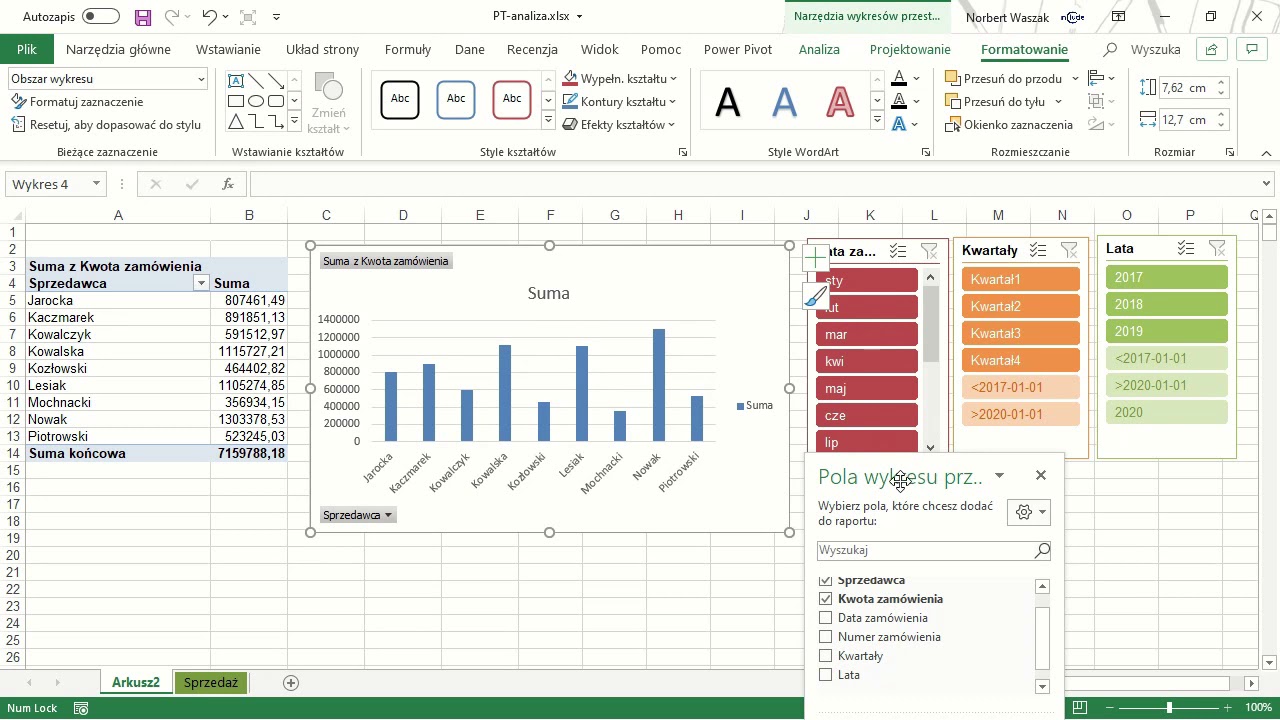 Excel. Jak graficznie przedstawić dane w Tabeli przestawnej? - YouTube