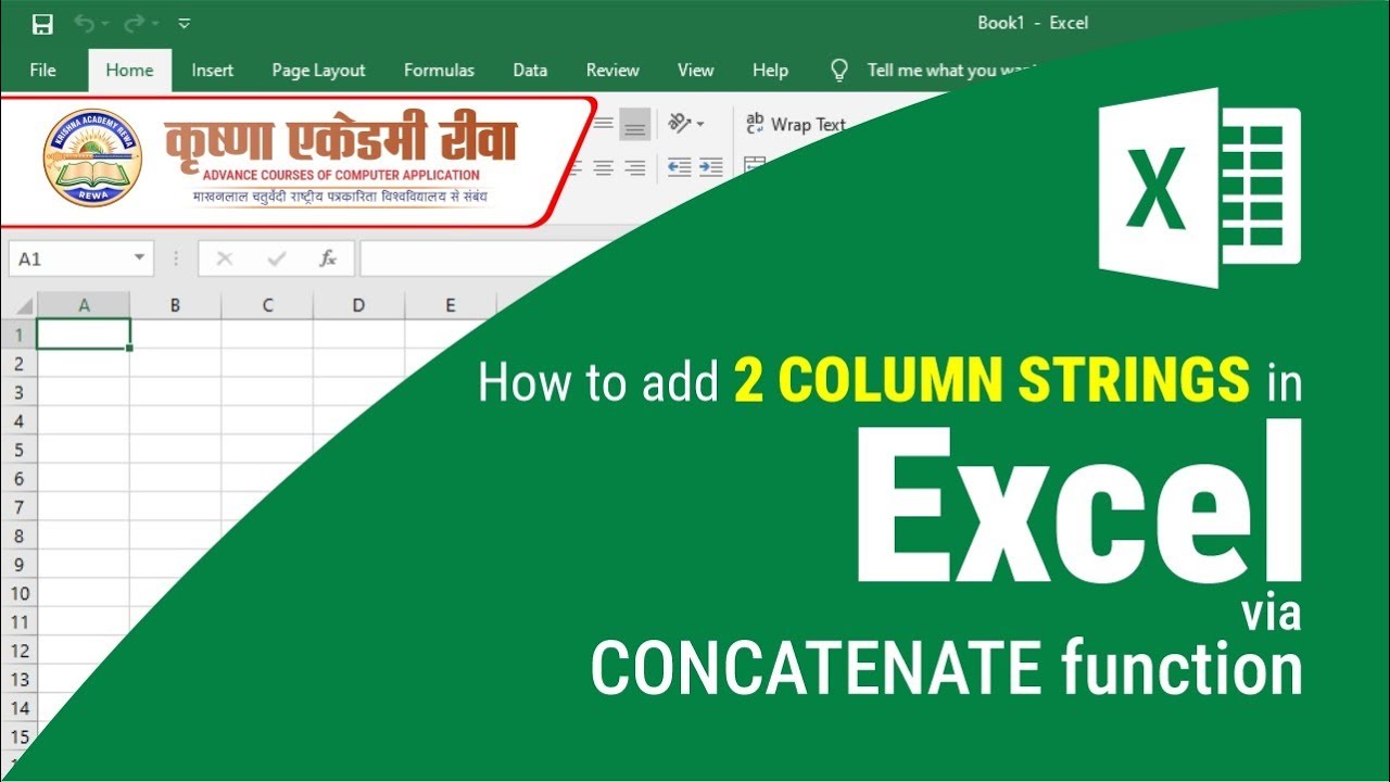 How To Add Two Column Strings In Excel Via Concatenate Function Krishna Academy Rewa Youtube