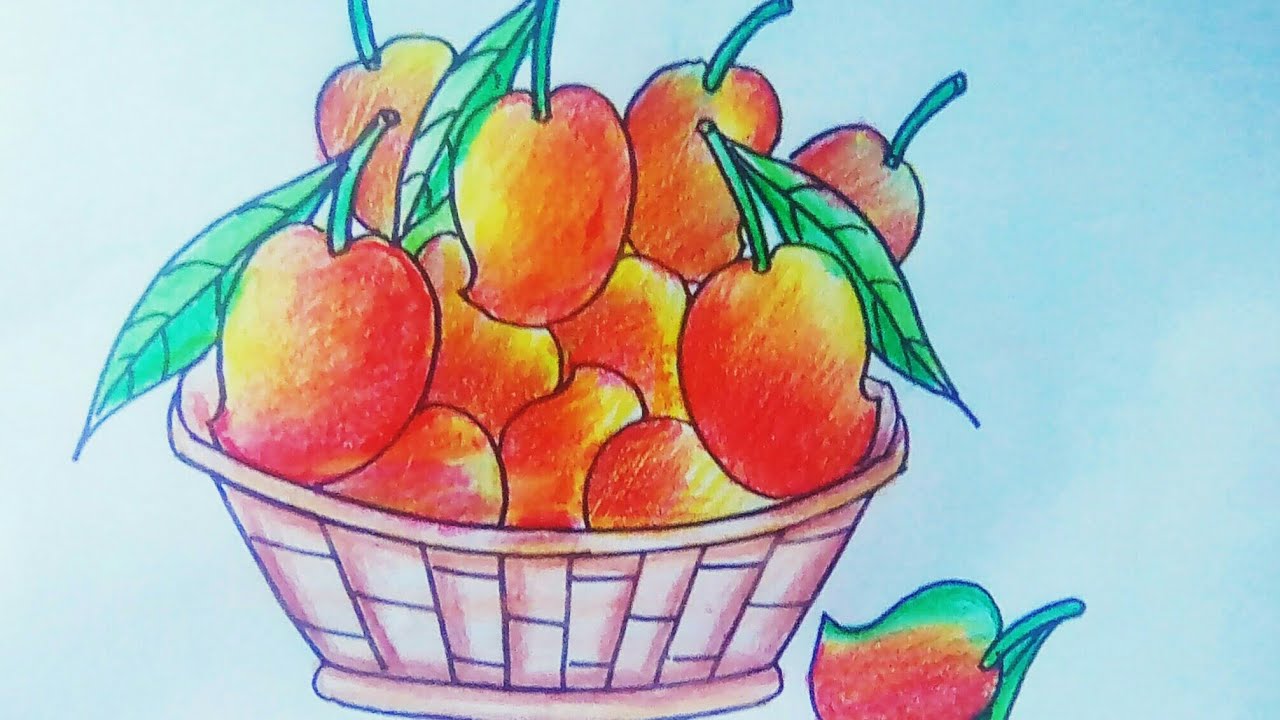 how to draw mango basket - YouTube