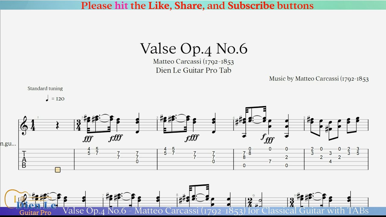 Valse Op.4 No.6 - Matteo Carcassi (1792-1853) for Classical Guitar with ...