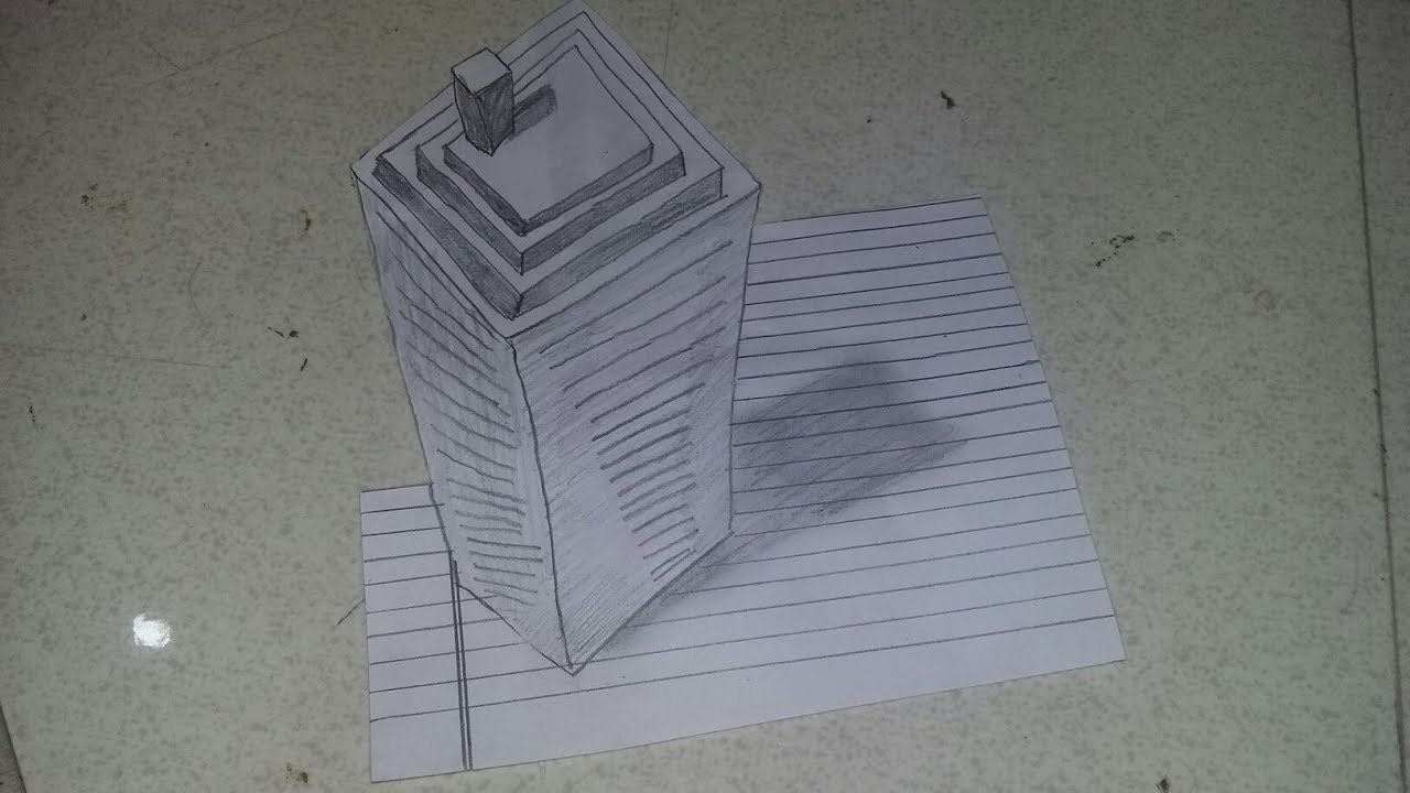 How To Draw A Big Building 3D Drawing | art on paper | kavita's ...