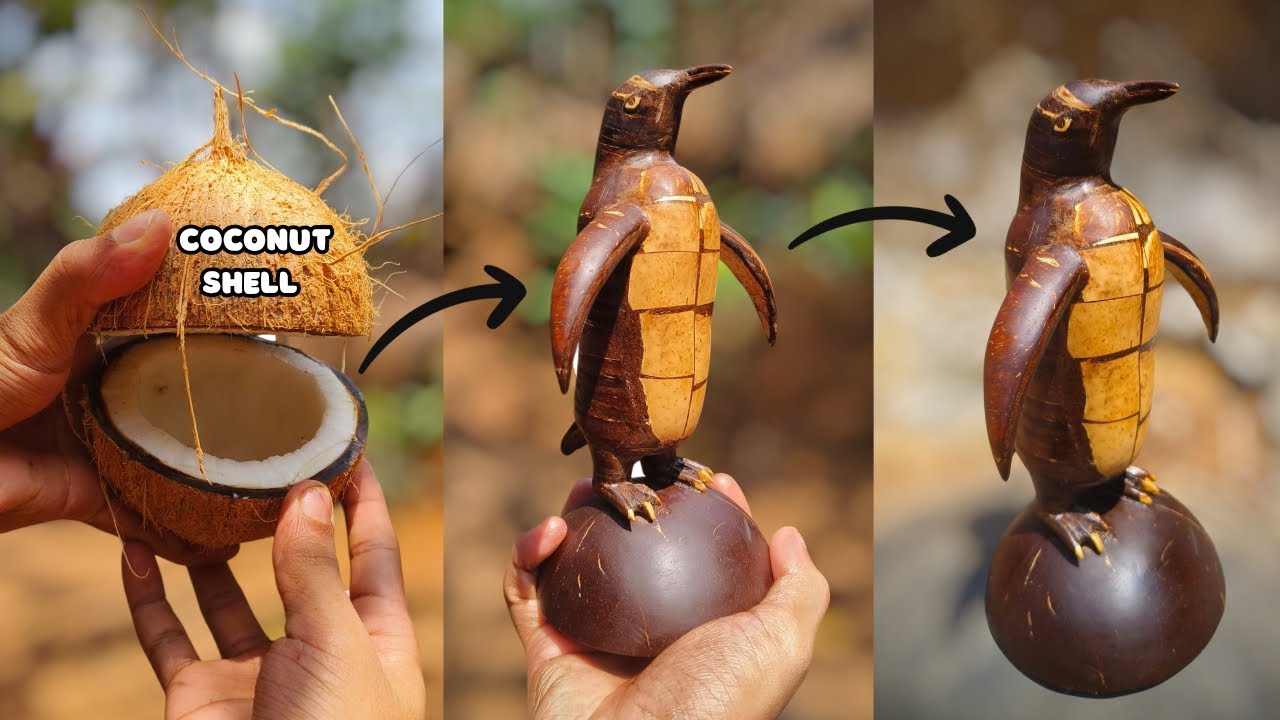 🐧Create a CUTE Coconut Shell Penguin at Home?🥥 | coconut shell craft ...