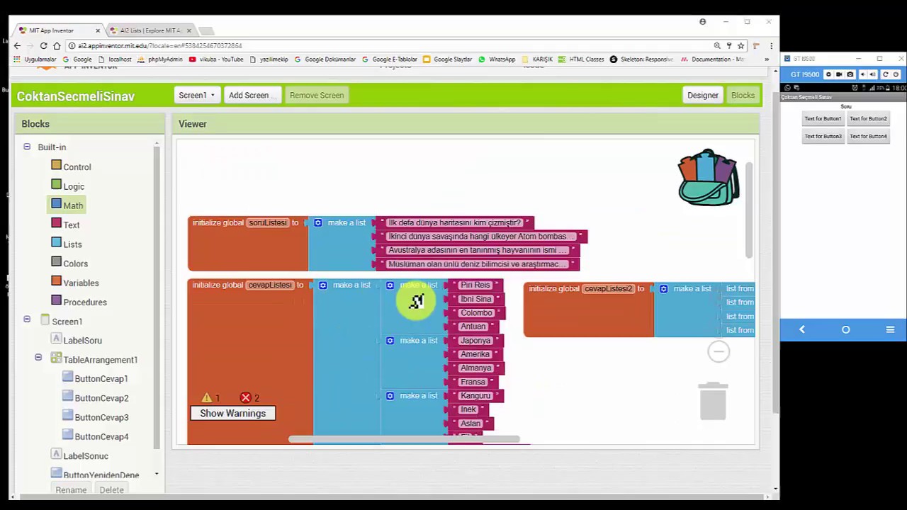 App Inventor ile Çoktan Seçmeli Sınav -1 - YouTube