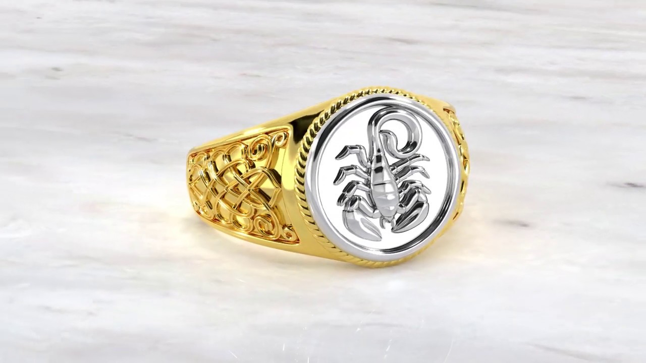White and yellow gold scorpion signet ring - YouTube