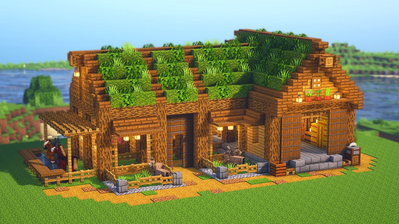 ⛏️ Minecraft Tutorial: Aesthetic Animal Barn / Mossy Build - YouTube