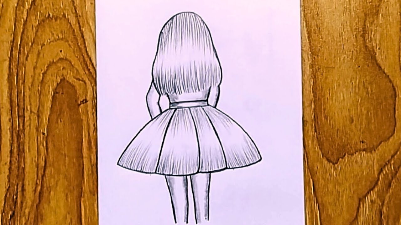 How to draw girl with beautiful dress step by step easy | Girl drawing ...