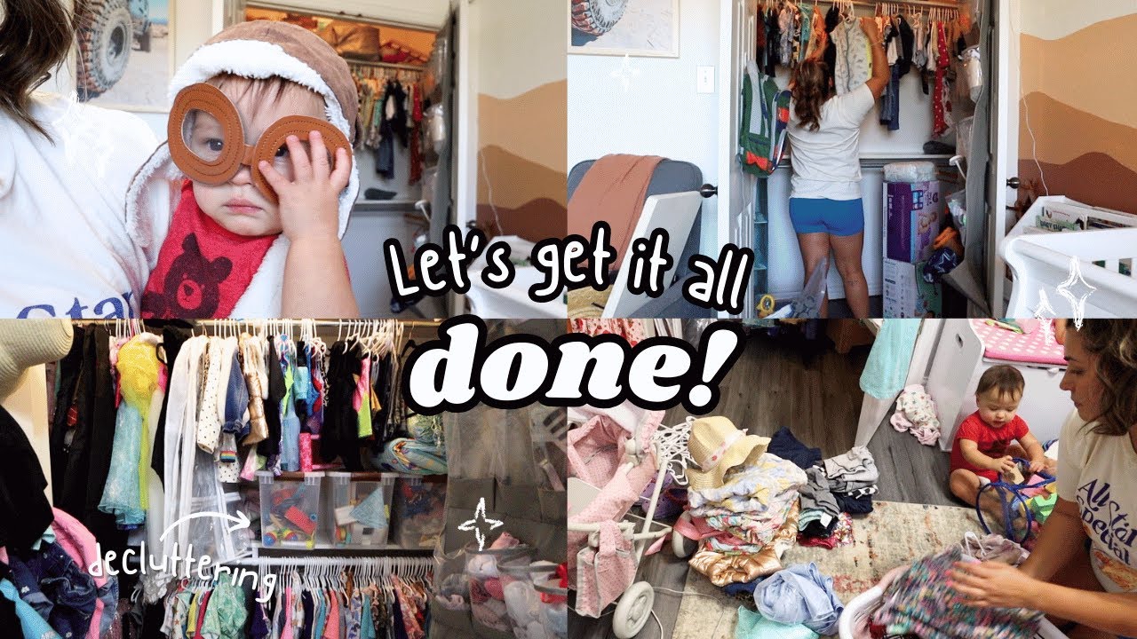 Get it all done with me! the kids are sharing a room, decluttering baby items, going through ...