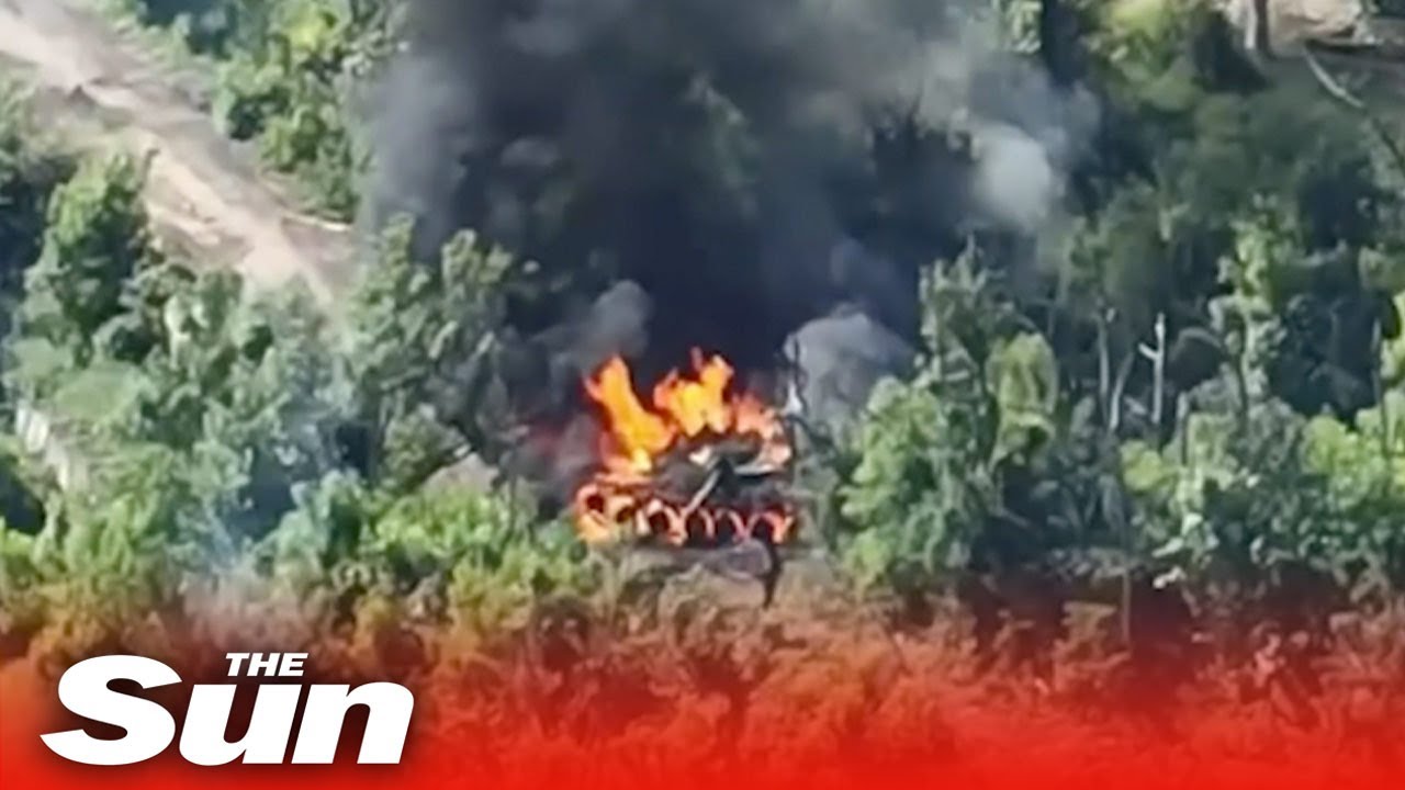 Russian soldiers forced to flee and abandon flaming tanks after ...