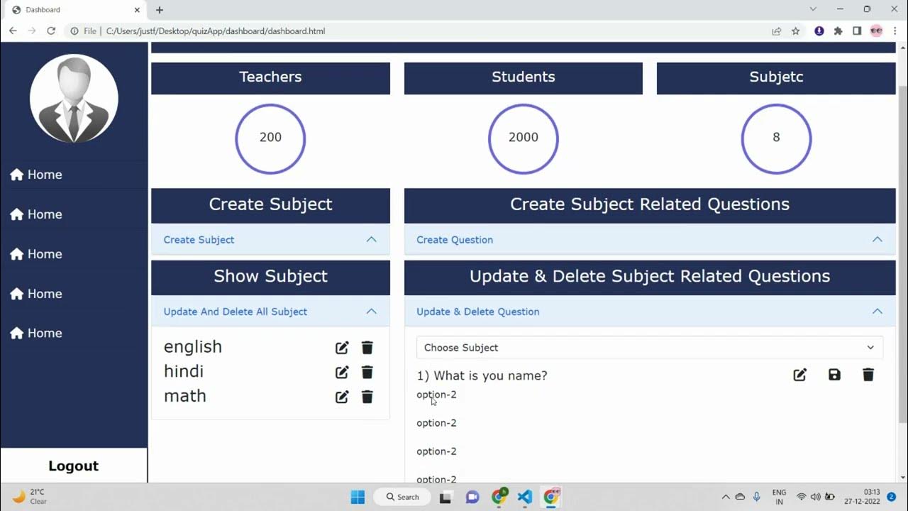 P-12 QUIZ APP DEVELOPMENT | HTML | CSS | JAVASCRIPT IN HINDI | STEP BY STP PROJECT WITH ADMIN ...