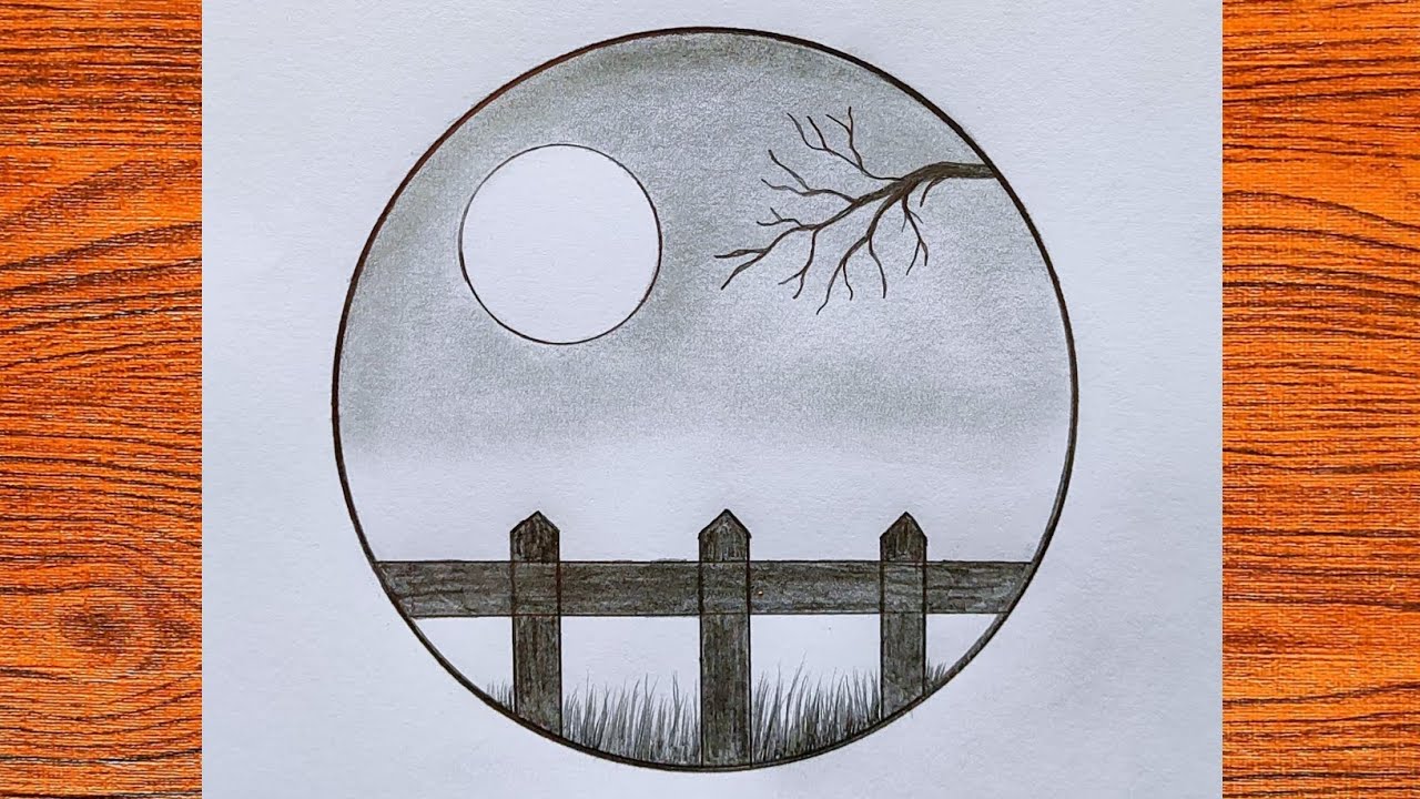 Easy circle scenery drawing ideas || Scenery in circle || Pencil ...