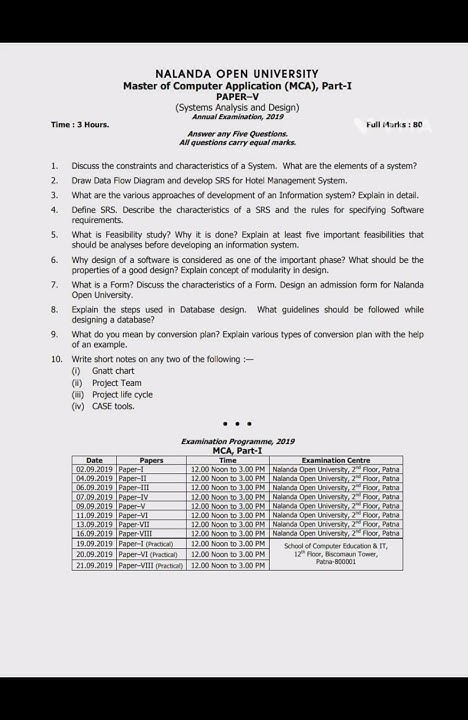 Systems Analysis and Design (Previous Year's Questions) (MCA), Part-1 - YouTube