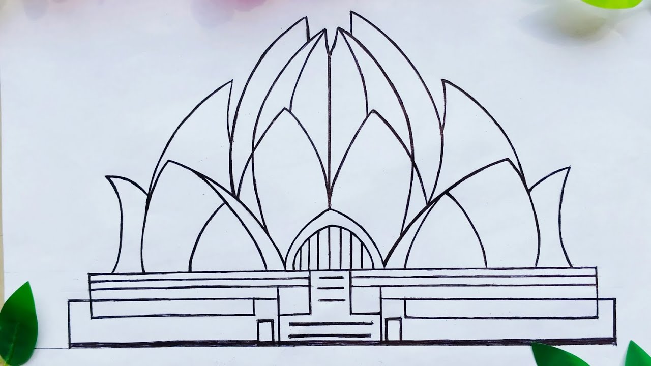 How to draw Lotus 🪷 Temple ♥️ ll Lotus Temple Drawing Delhi 😊♥️🪷 - YouTube