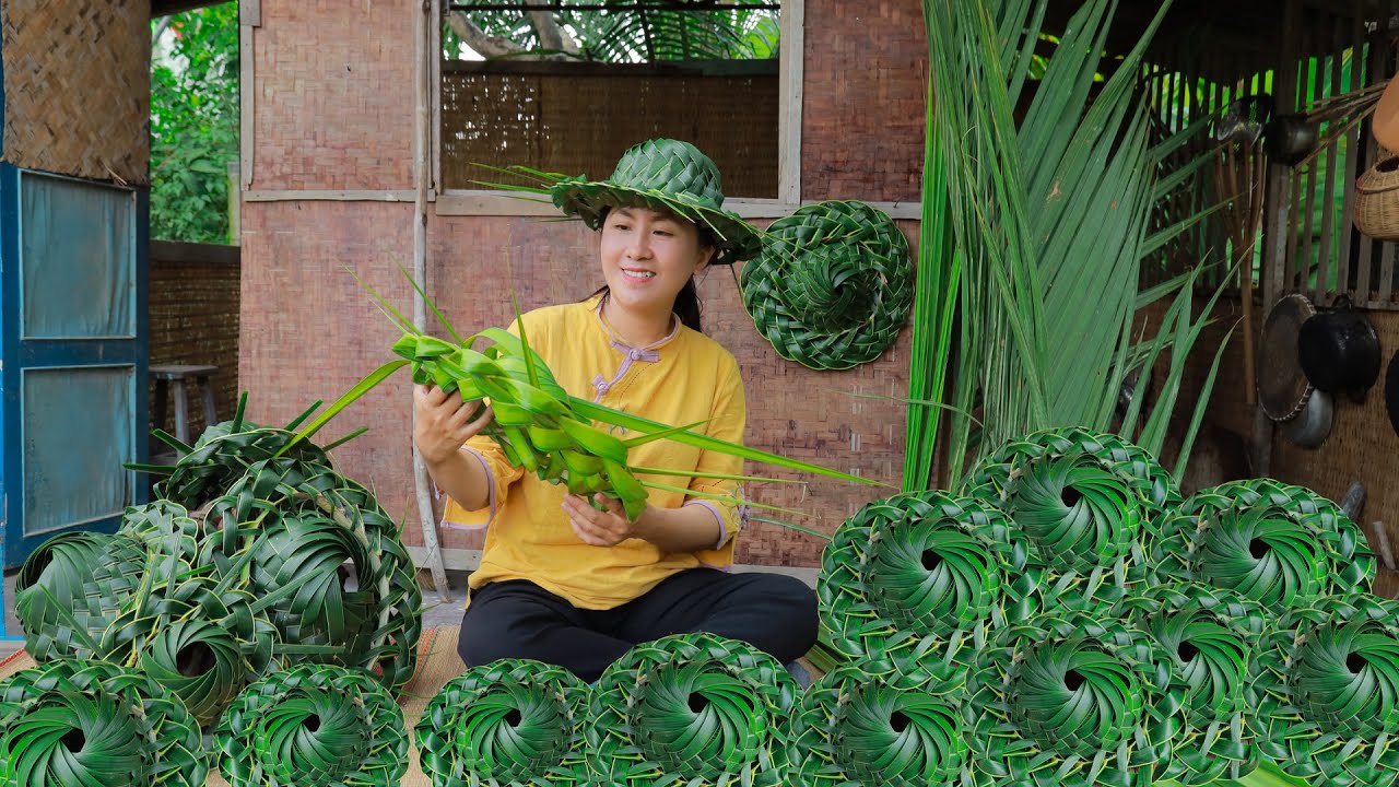 Harvest Coconut Leaves & How to make hats from coconut leaves goes to ...