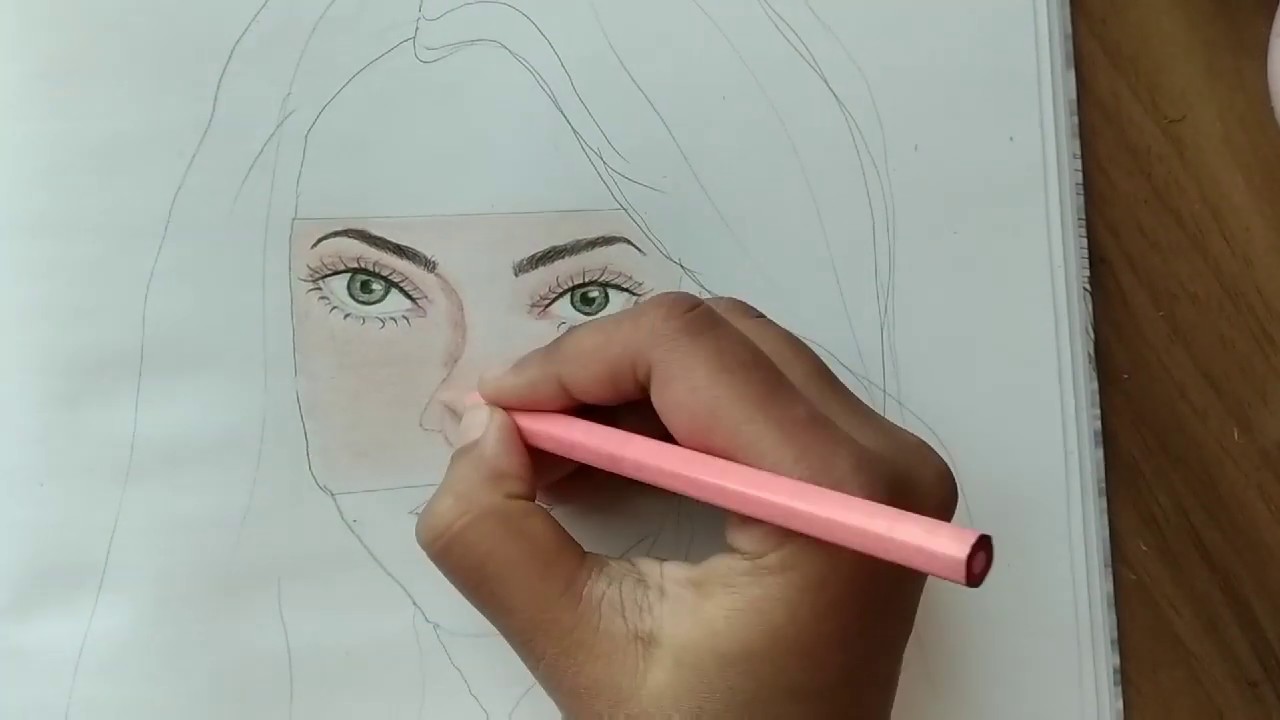 Beautiful girl portrait drawing with colour pencils - YouTube