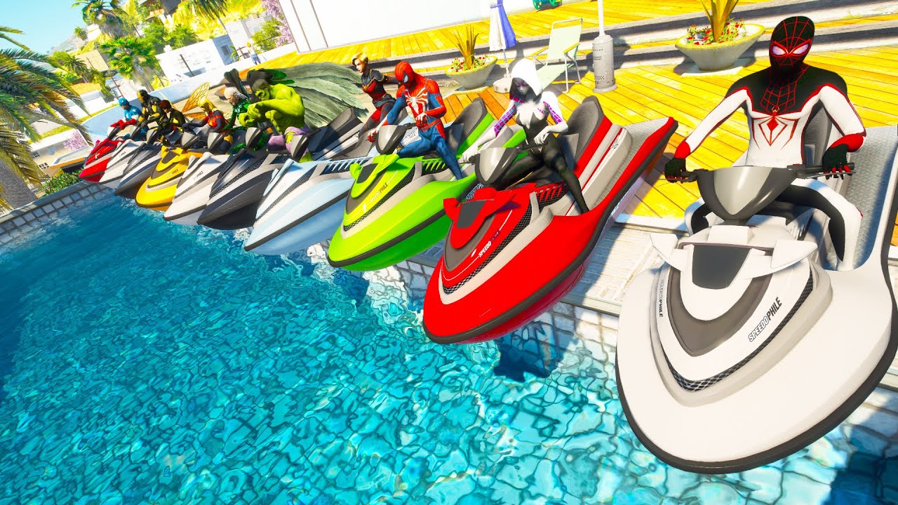 Jet ski Superheroes collection challenge GTA V Mails Maralis tracksuit ...