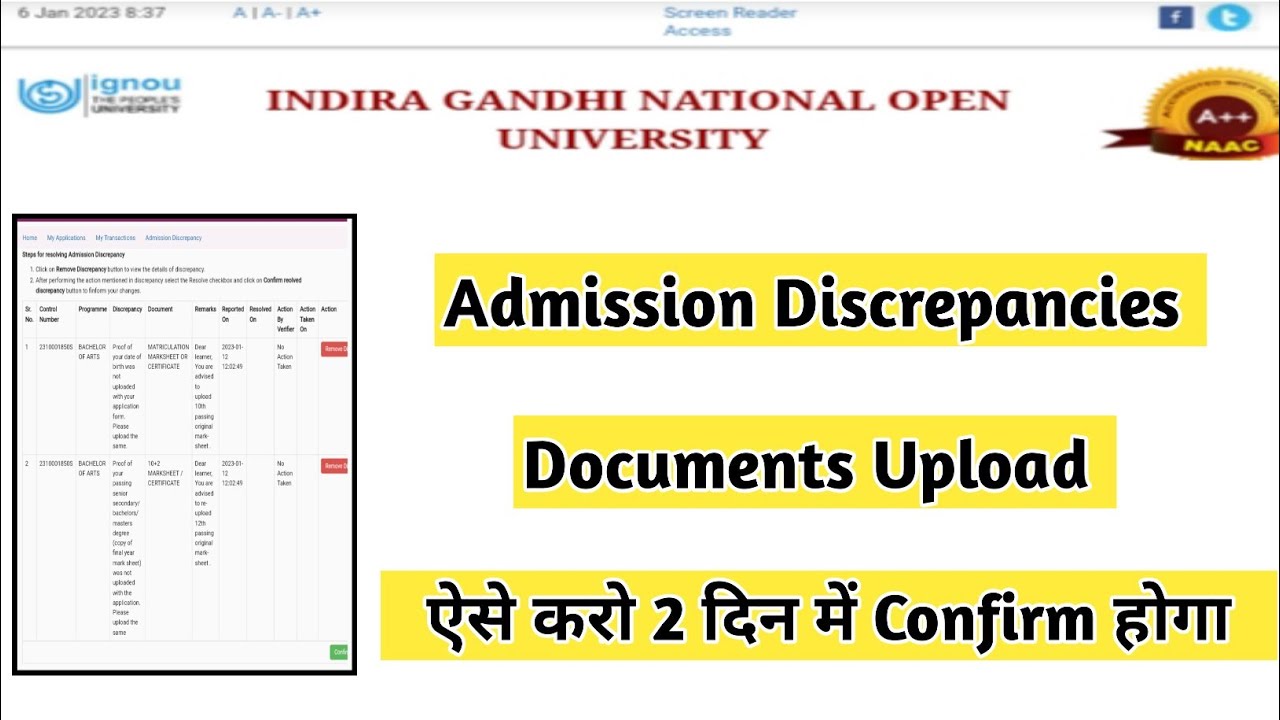 Ignou Admission Discrepancy Resolved Documents Upload | Mister Ignou # ...