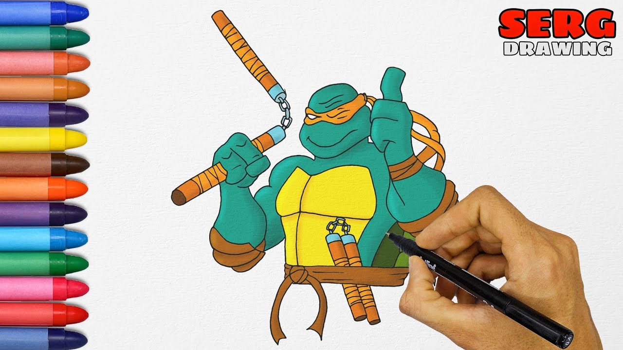 How to draw Michelangelo Teenage Mutant Ninja Turtles step by step ...